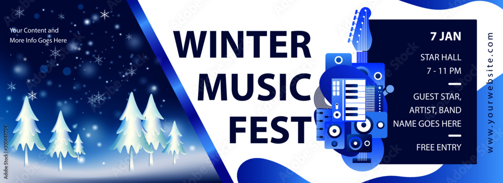 Winter season event banner background design template for music ...