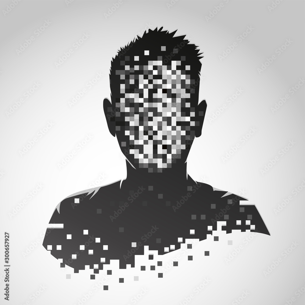 Anonymous vector icon. Privacy concept. Human head with pixelated face ...
