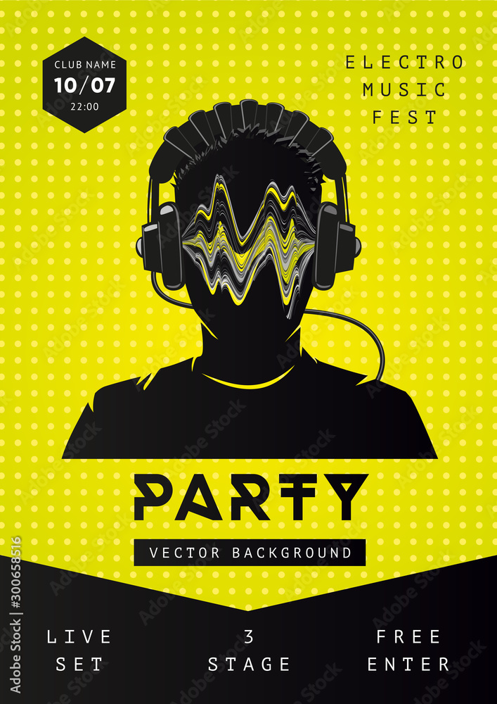 Electro music party poster template. Dance festival background with dj ...
