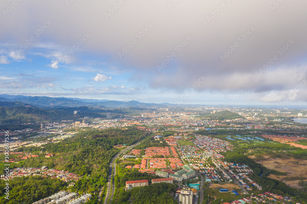 Aerial drone image of beautiful rural town local lifestyle houses ...