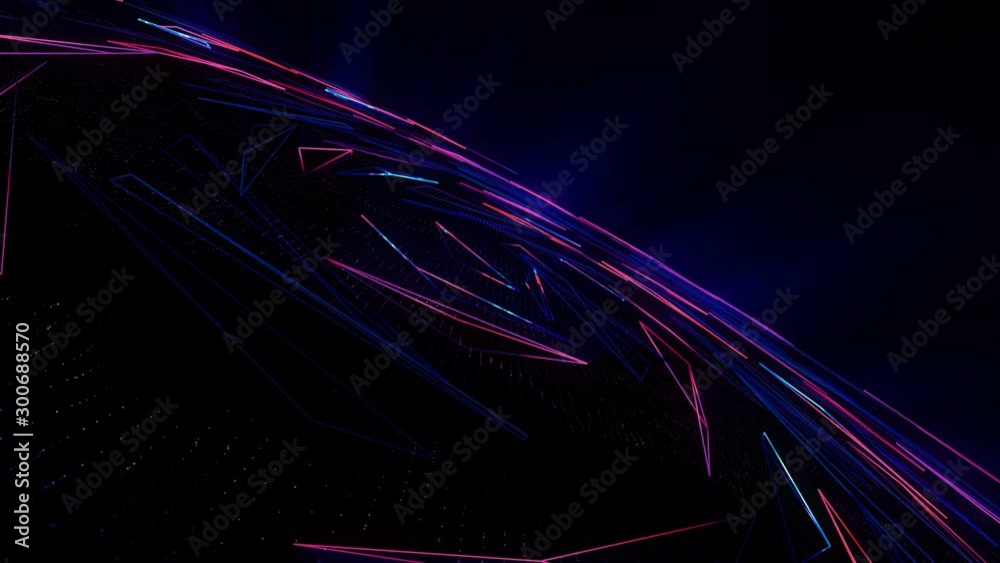 4k video. Triangles texture. Geometric shapes. Low poly triangles. Neon ...