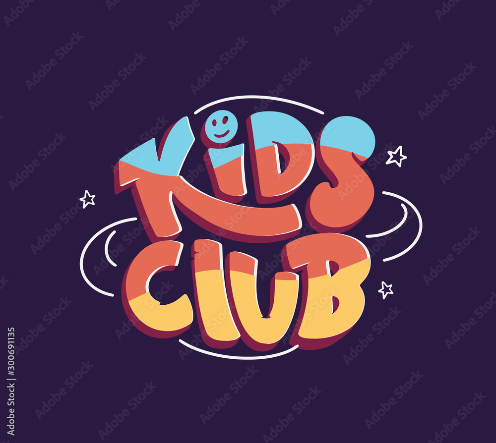 Colorful kids club logo. Hand drawn lettering composition Stock Vector ...