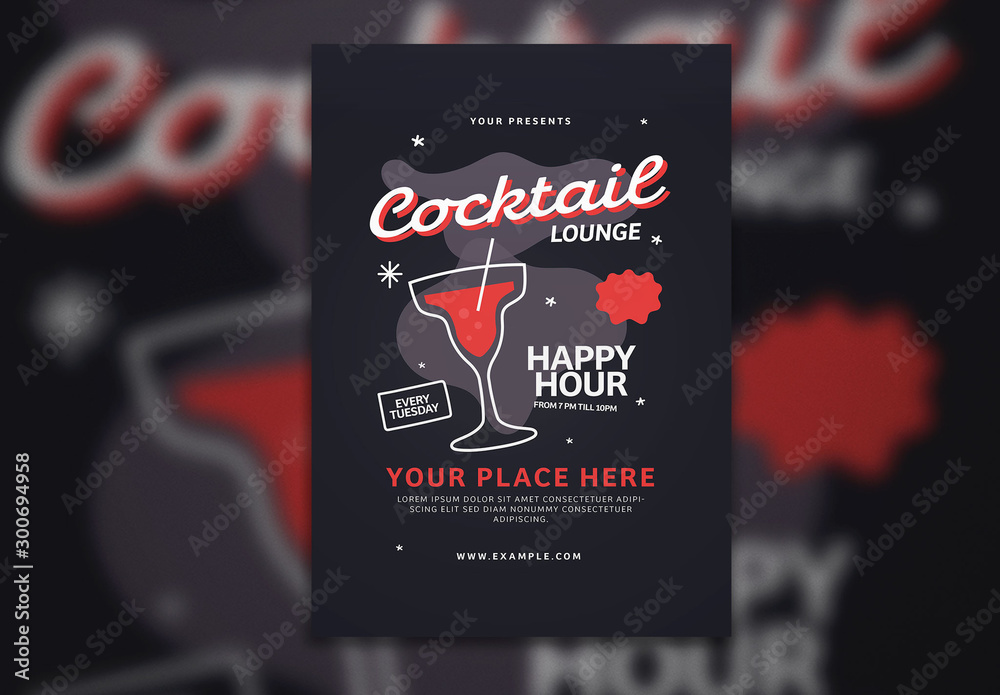 Cocktail Happy Hour Flyer Layout Stock Template | Adobe Stock