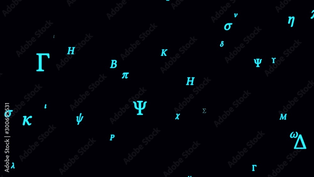 Greek Alphabet Letter Character Symbols Flying at Camera in Space ...
