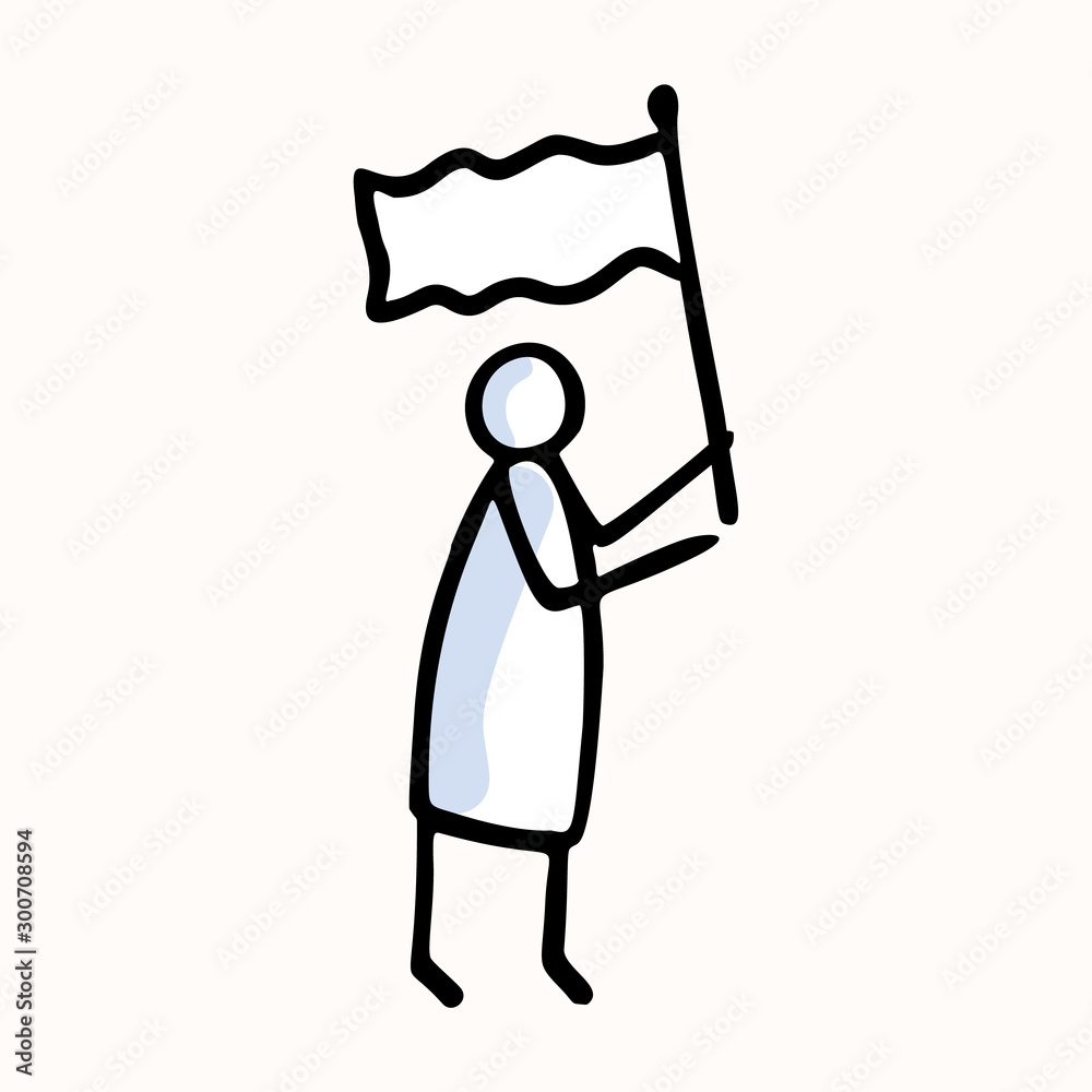 Stick Figure Person Waving Flag. Hand Drawn Isolated Human Doodle Icon ...