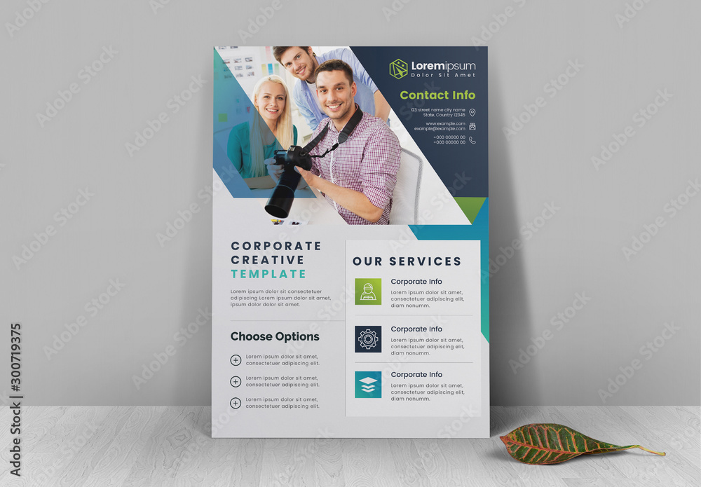 Corporate Flyer Layout with Blue Overlay Elements Stock Template ...