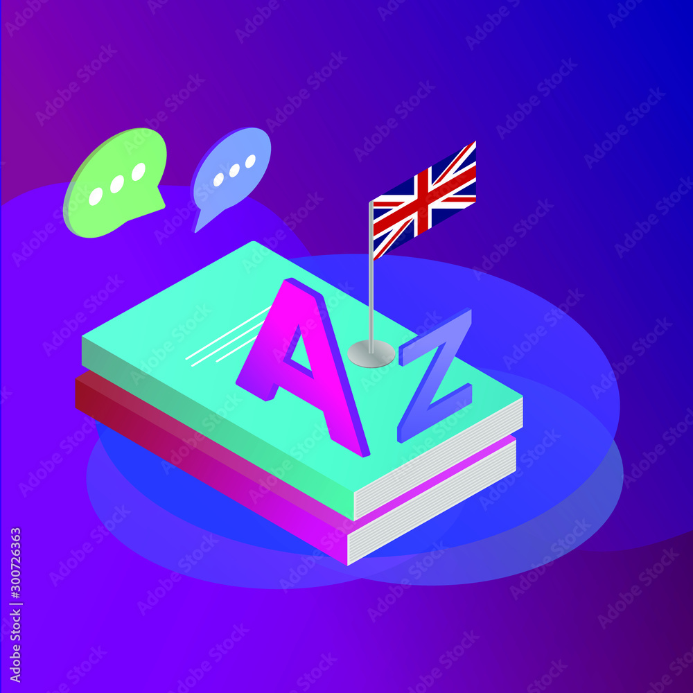 Learning and teaching english languages. Books with Great Britain flag ...