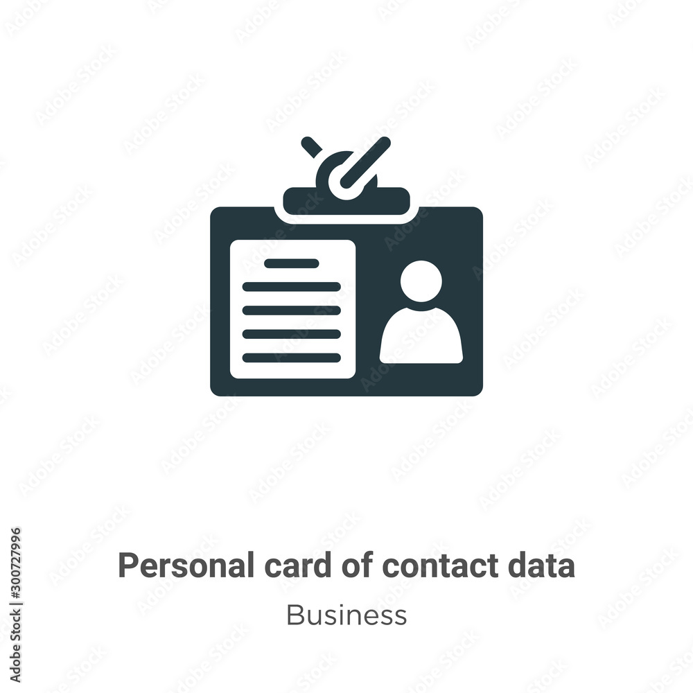 Personal card of contact data vector icon on white background. Flat ...