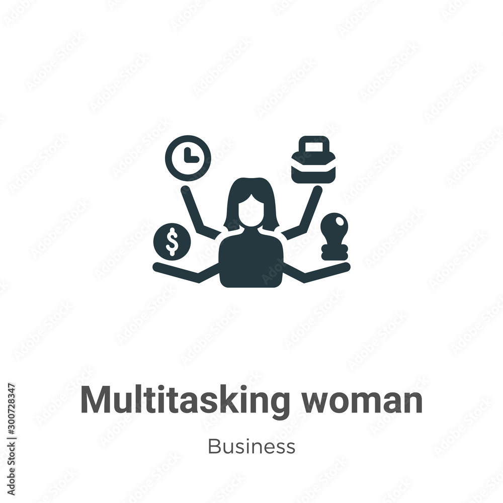 Multitasking woman vector icon on white background. Flat vector ...
