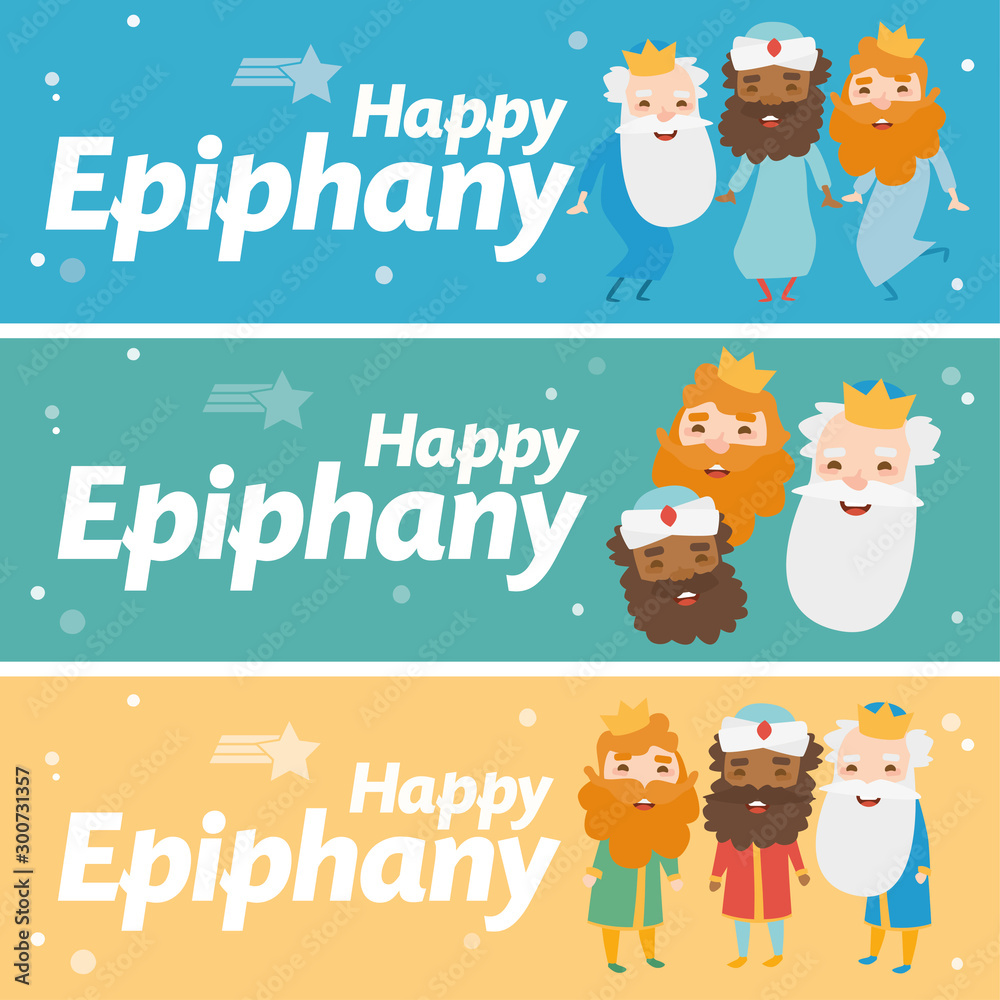 3 wise men different banner. Happy epiphany in different colors. The ...