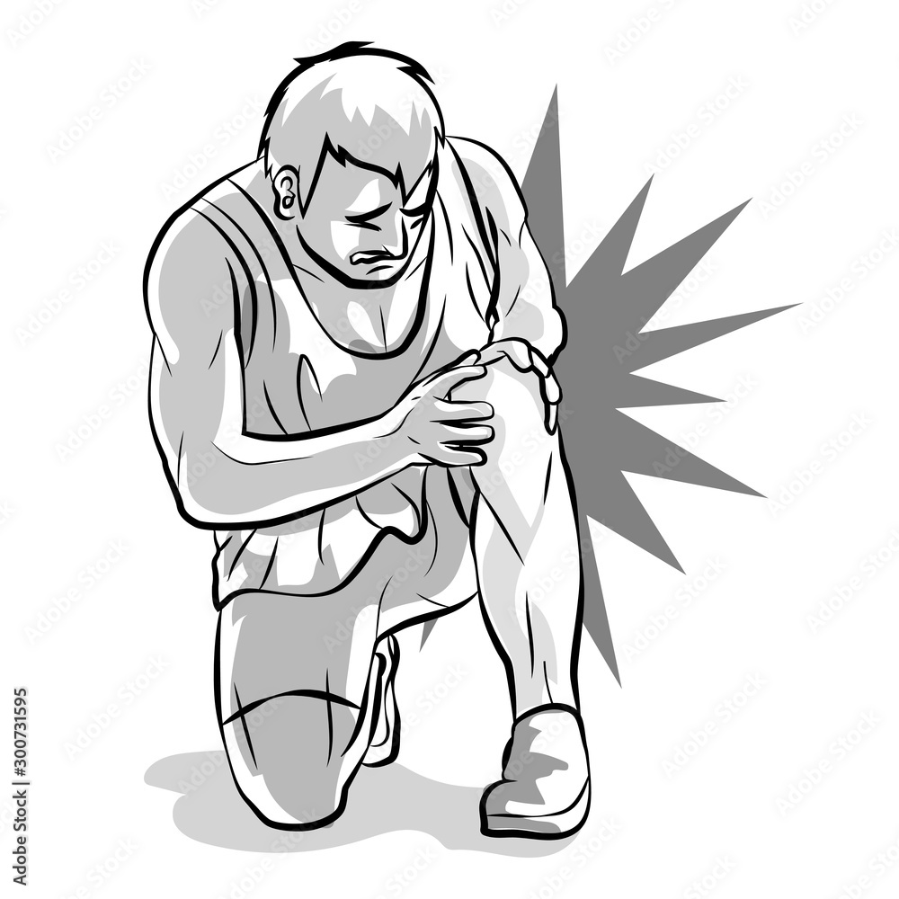 Young man athletes have an accident injured their knee from exercise ...