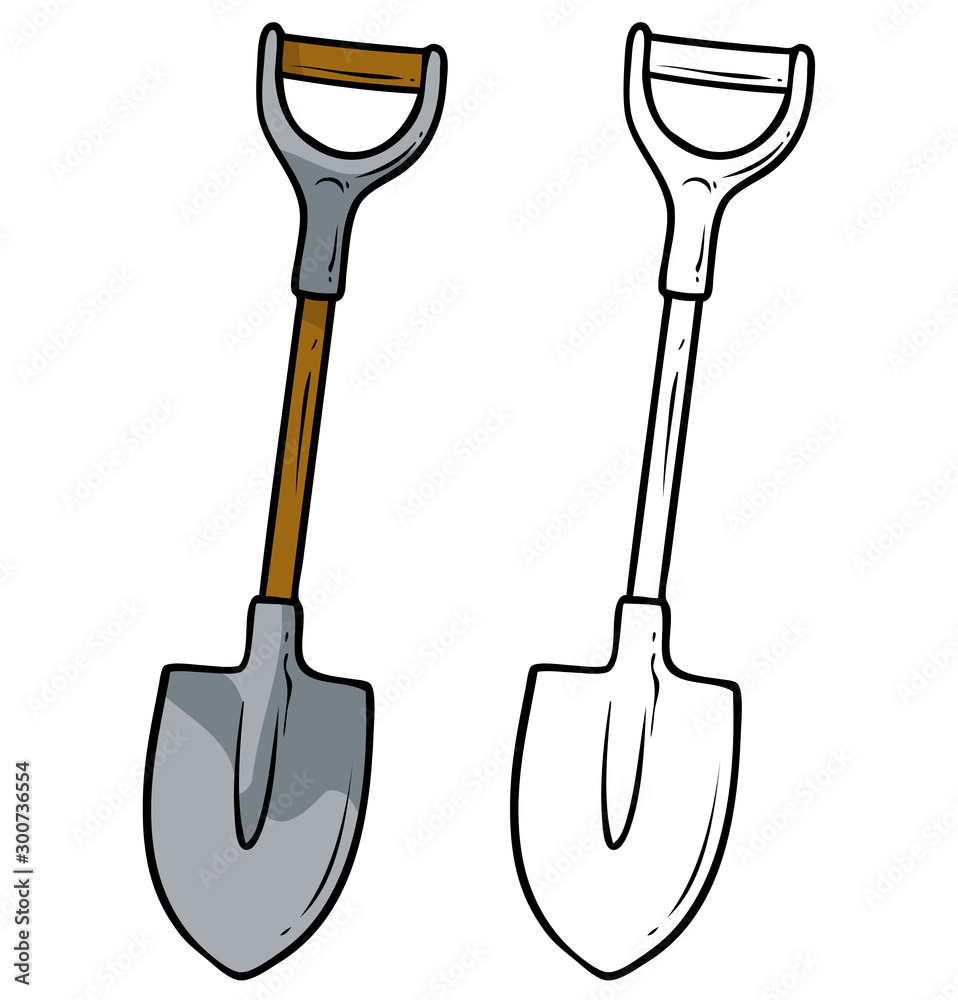 Cartoon metal farmer shovel with wooden handle. Isolated on white ...