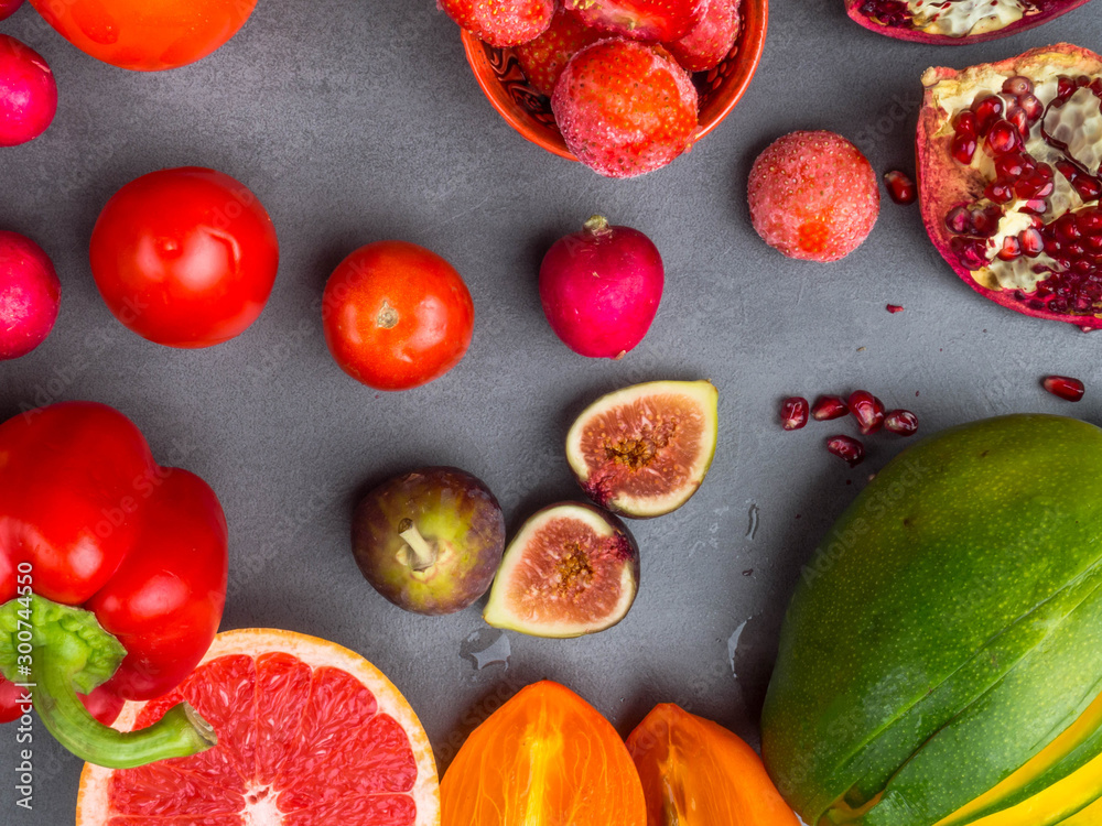 fresh red, orange, yellow fruit and vegetables rich in antioxidants ...