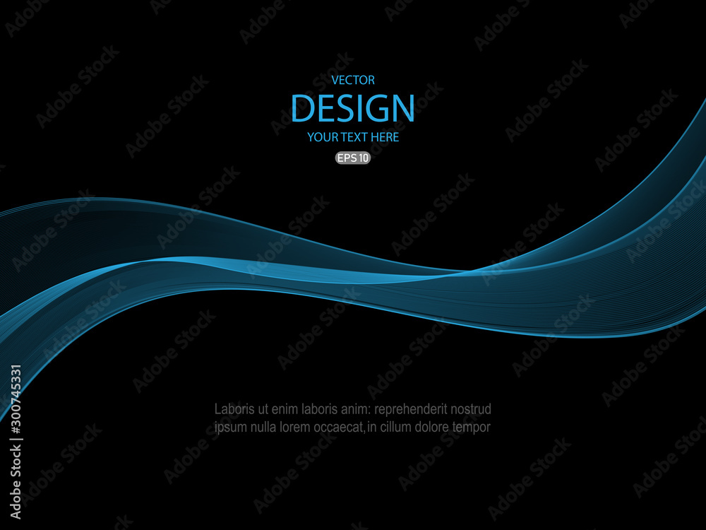 Transparent blue wave on dark background. Background for website design ...