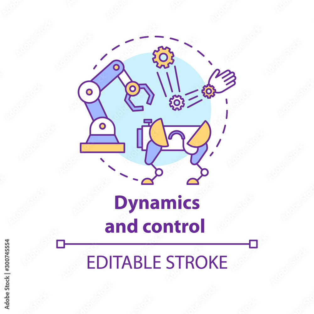 Dynamics and control concept icon. Robotics motion system idea thin ...