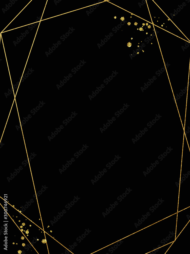 Black textured geometric frame. Abstract gold polygonal geometric frame ...