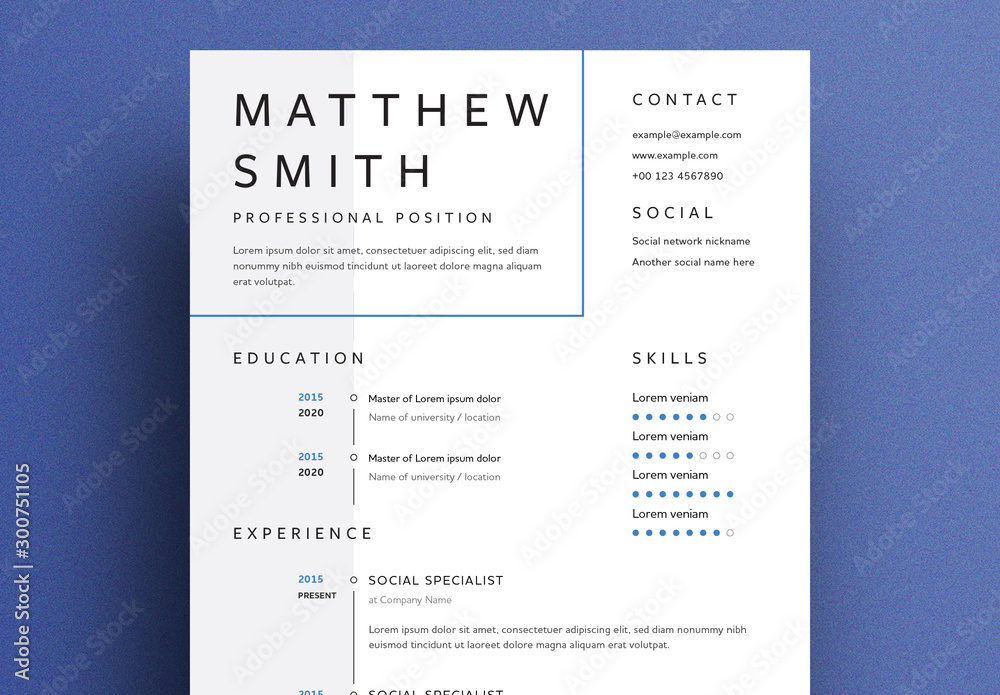 Resume Layout with Blue Frame and Vertical Timeline Stock Template ...