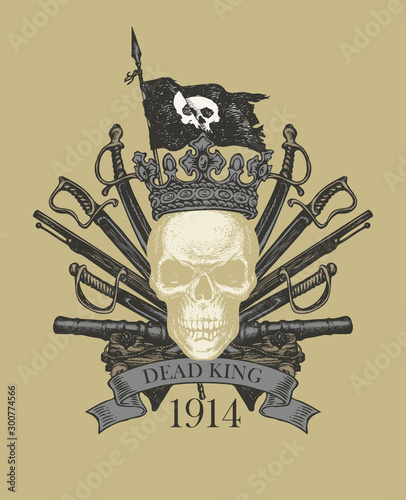 Vector heraldic Coat of arms in vintage style with human skull in crown ...