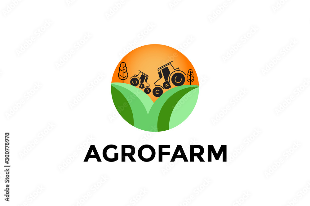 Agro Farm logo design with the concept of farmer tractor and line art ...