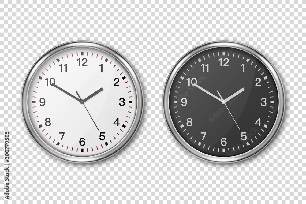 Vector 3d Realistic Classic Metal Steel Silver Gray Wall Office Clock ...