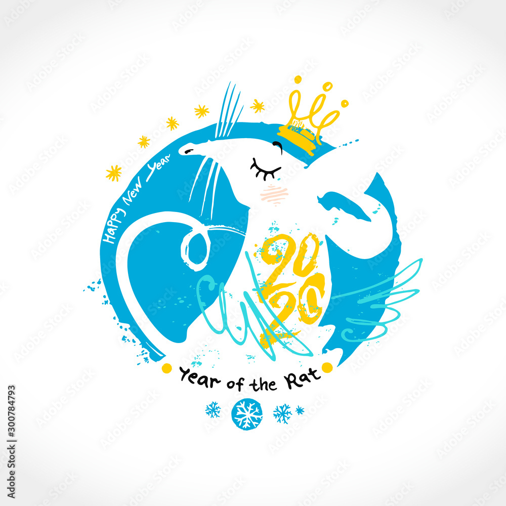 Queen white big rat with wings. Funny new year illustration for ...