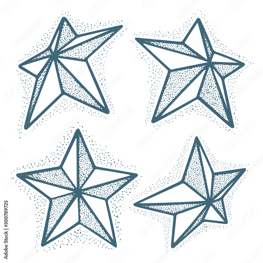 Stars. Hand drawn stars vector illustrations set. Vintage style outline ...