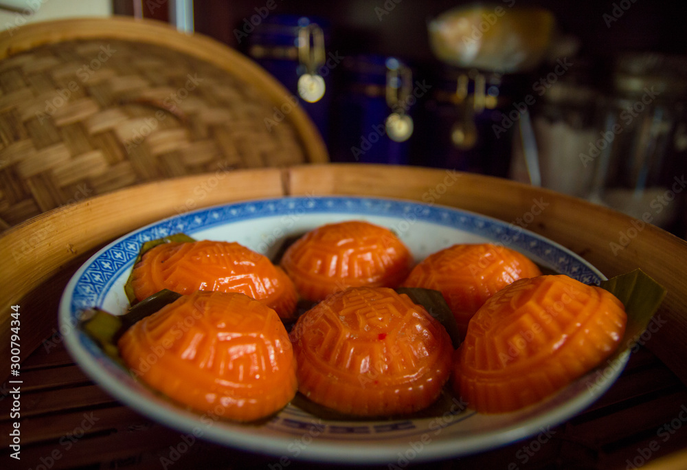 Malaysian Chinese food angku red soybean rice cake nyonya style in ...