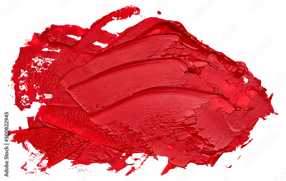 Hand drawn oil painting red brush stroke isolated on white background ...
