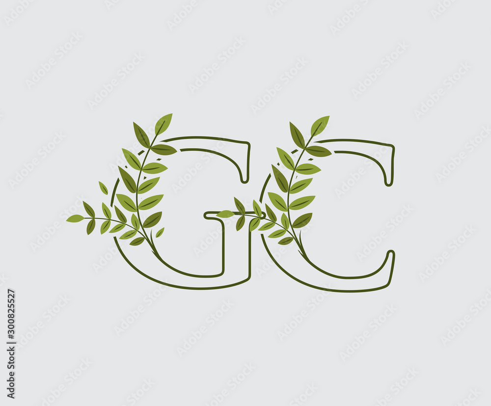 Letter G, C and GC Green Vintage Floral Logo Icon, overlapping monogram ...