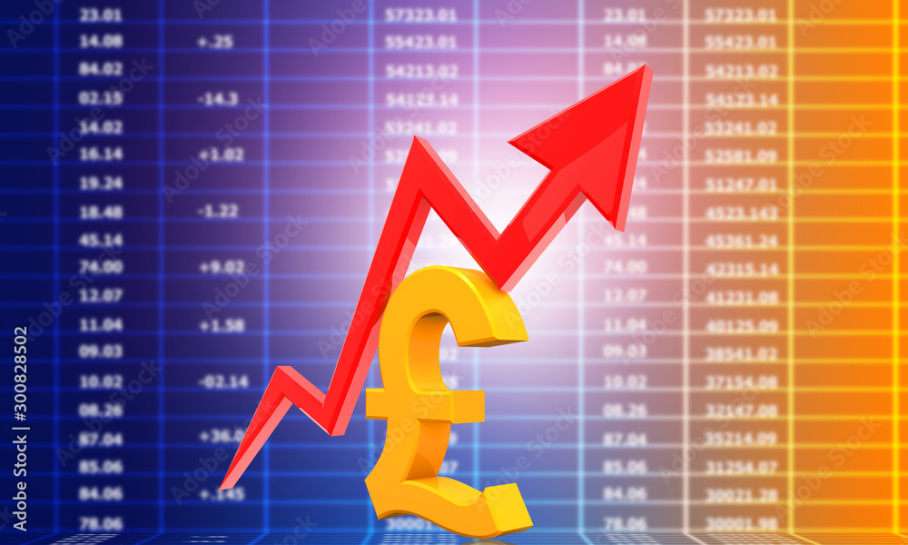 Arrow graph with a pound symbol. successful investment chart. 3d ...