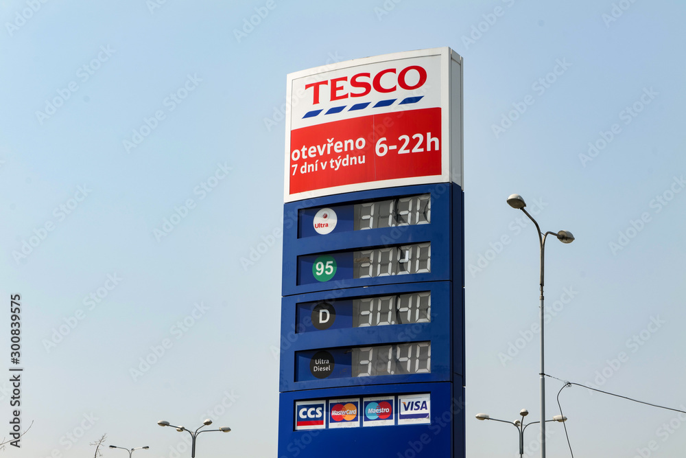 Tesco gas station providing regular gasoline and diesel fuels with ...