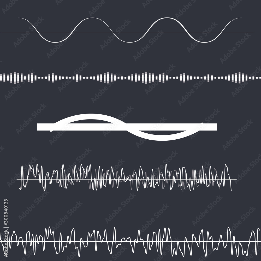Set of vector black sound wave, equalizer and musical pulse icons.Sound ...