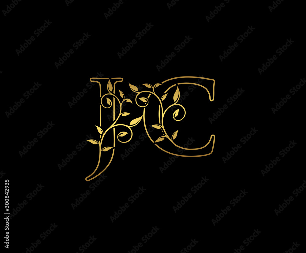 Classy letter J and C, JC vintage decorative ornament emblem badge ...