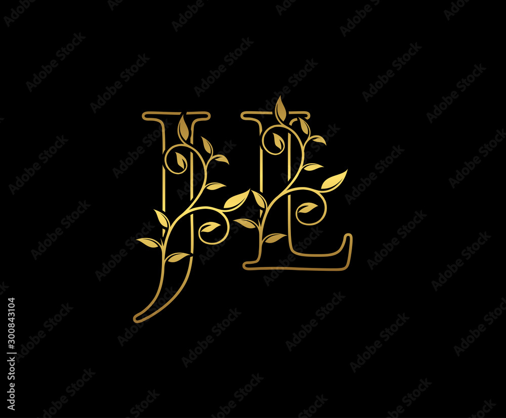 Classy letter J and L, JL vintage decorative ornament emblem badge ...