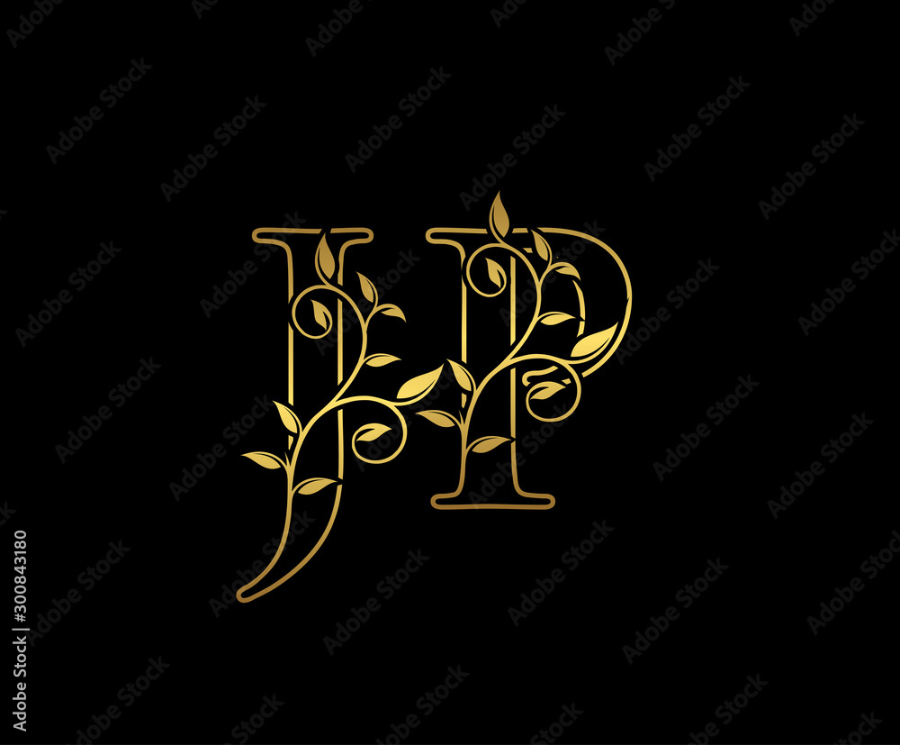 Classy letter J and P, JP vintage decorative ornament emblem badge ...