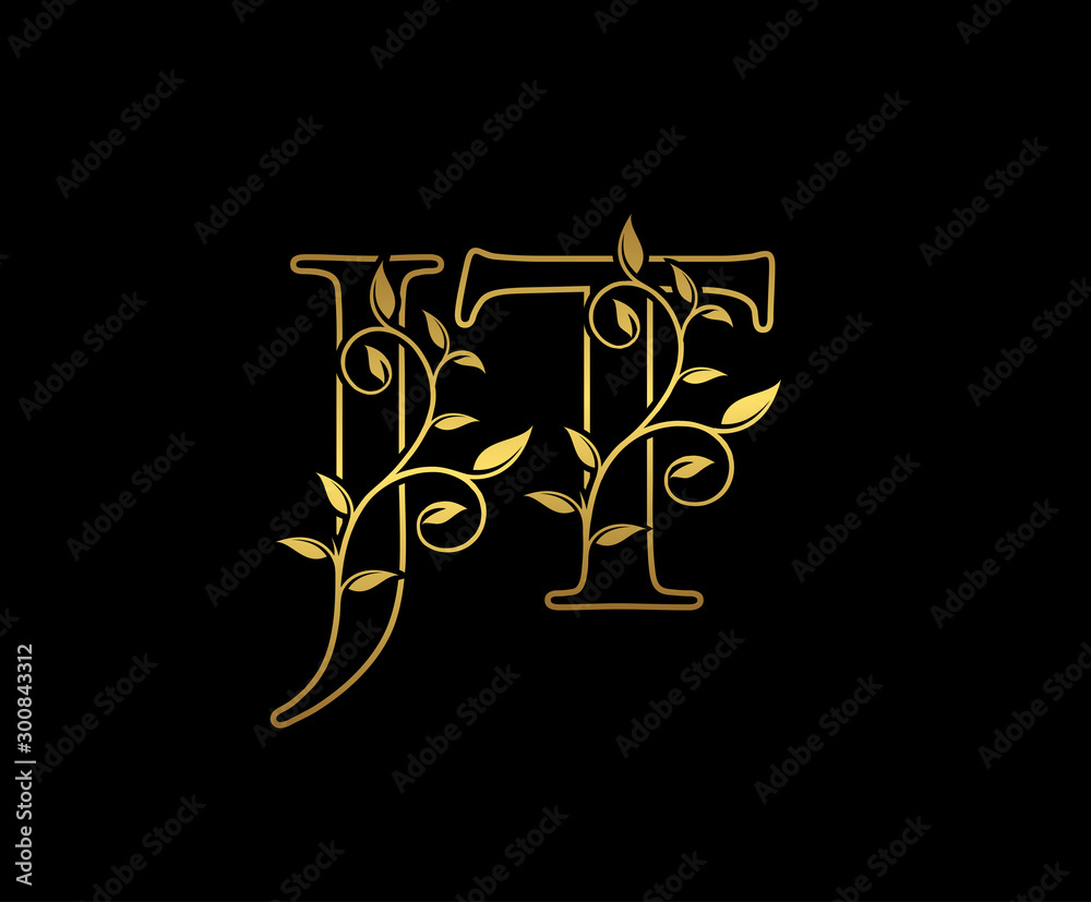 Classy letter J and T, JT vintage decorative ornament emblem badge ...