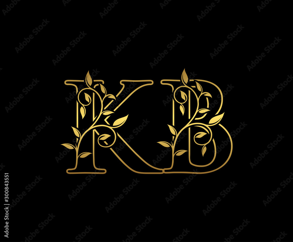 Classy letter K and B, KB vintage decorative ornament emblem badge ...