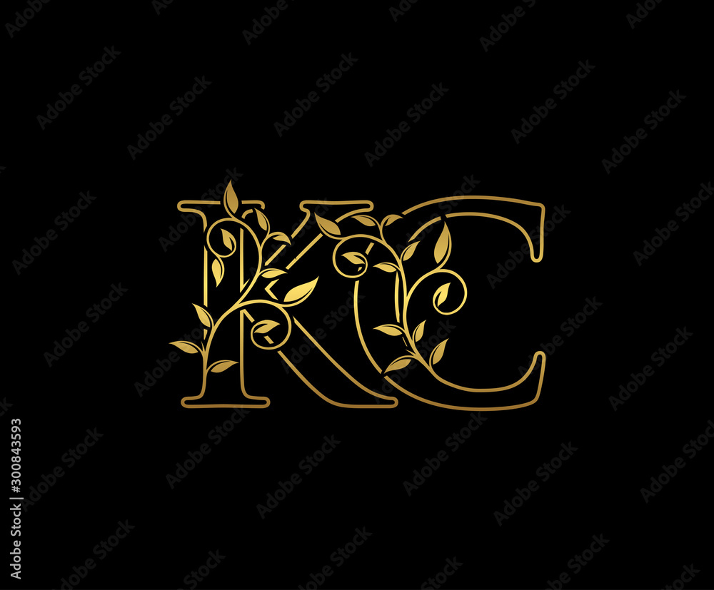 Classy letter K and C, KC vintage decorative ornament emblem badge ...