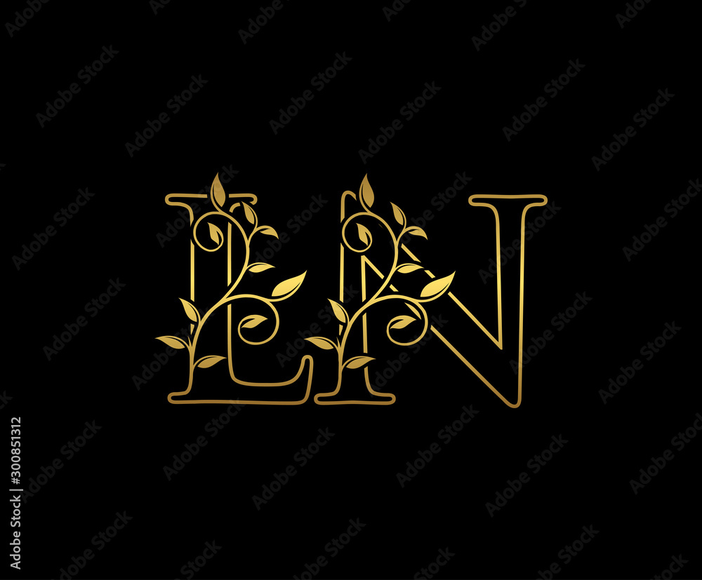 Golden letter L and L, LL vintage decorative ornament emblem badge ...