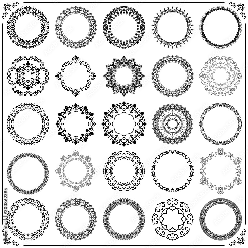 Vintage set of round elements. Different elements for decoration and ...