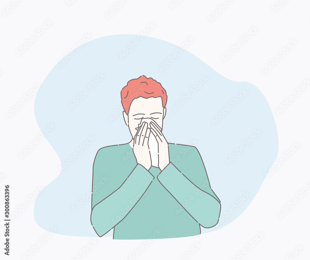 symptoms of a cold patient. hand drawn style vector design ...