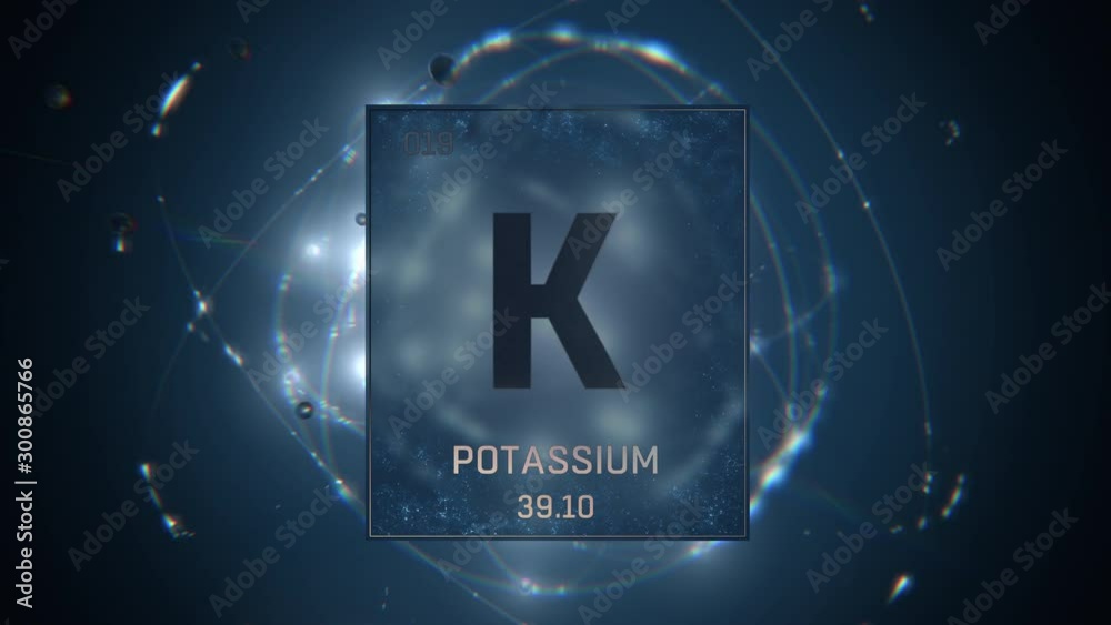 Potassium as Element 19 of the Periodic Table. Seamlessly looping 3D ...
