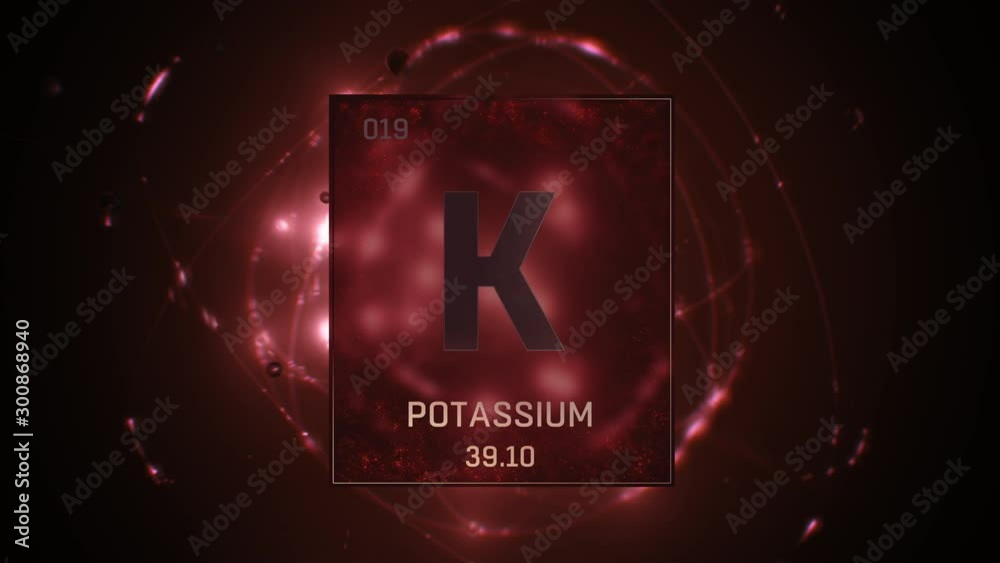 Potassium as Element 19 of the Periodic Table. Seamlessly looping 3D ...