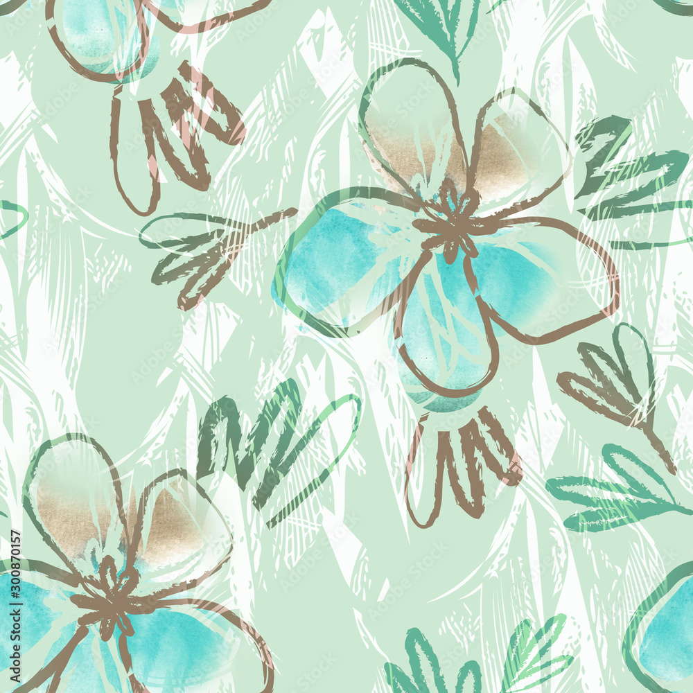 Watercolor Flowers Seamless Pattern. Stock Illustration | Adobe Stock