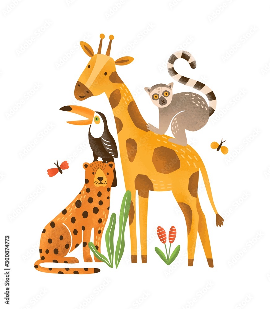 Tropical animals flat vector illustration. Exotic fauna, wildlife ...