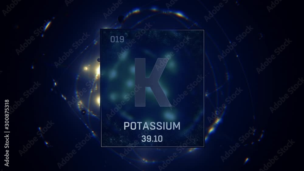 Potassium as Element 19 of the Periodic Table. Seamlessly looping 3D ...