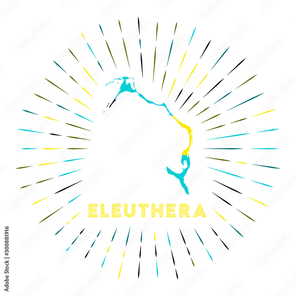 Eleuthera sunburst badge. The island sign with map of Eleuthera with ...
