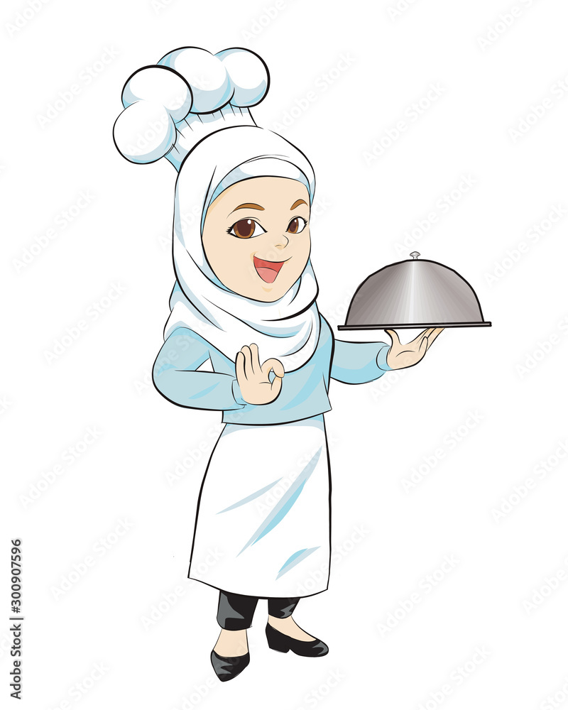 Woman Muslim Chef, Chef mascot. vector illustration isolated cartoon ...
