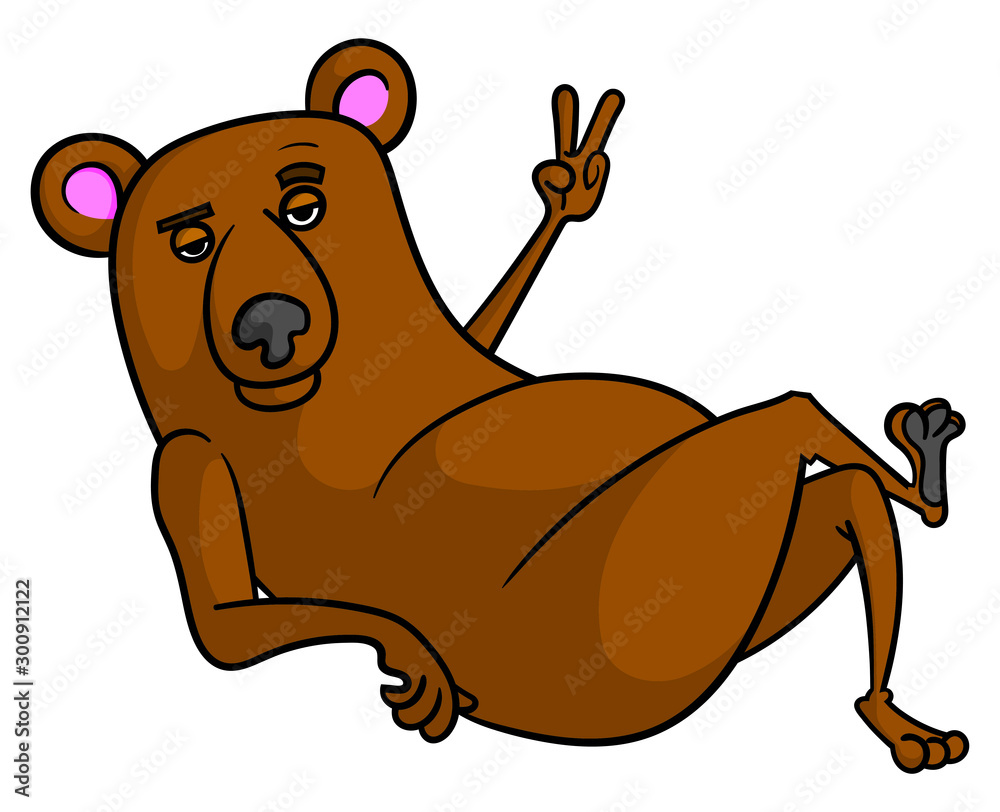 Cartoon Style Illustration Of A Brown Bear Character Relaxing And