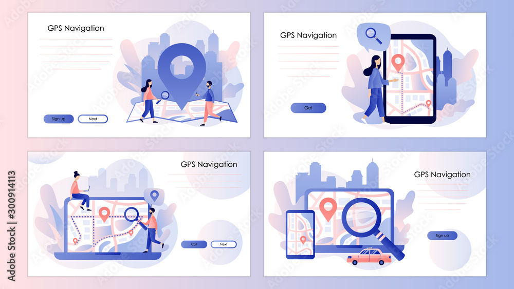 GPS navigation concept. Search on location. Online map. Screen template ...